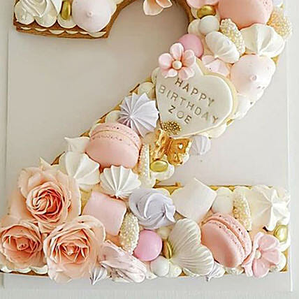 Online Number 2 Macarons Artificial Flowers Vanilla Cake Gift Delivery ...